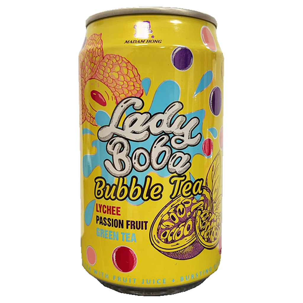Madam Hong Lychee Passion Fruit Green Tea 320ml ~ 洪大妈 爆珠绿茶 荔枝百香果味 320m