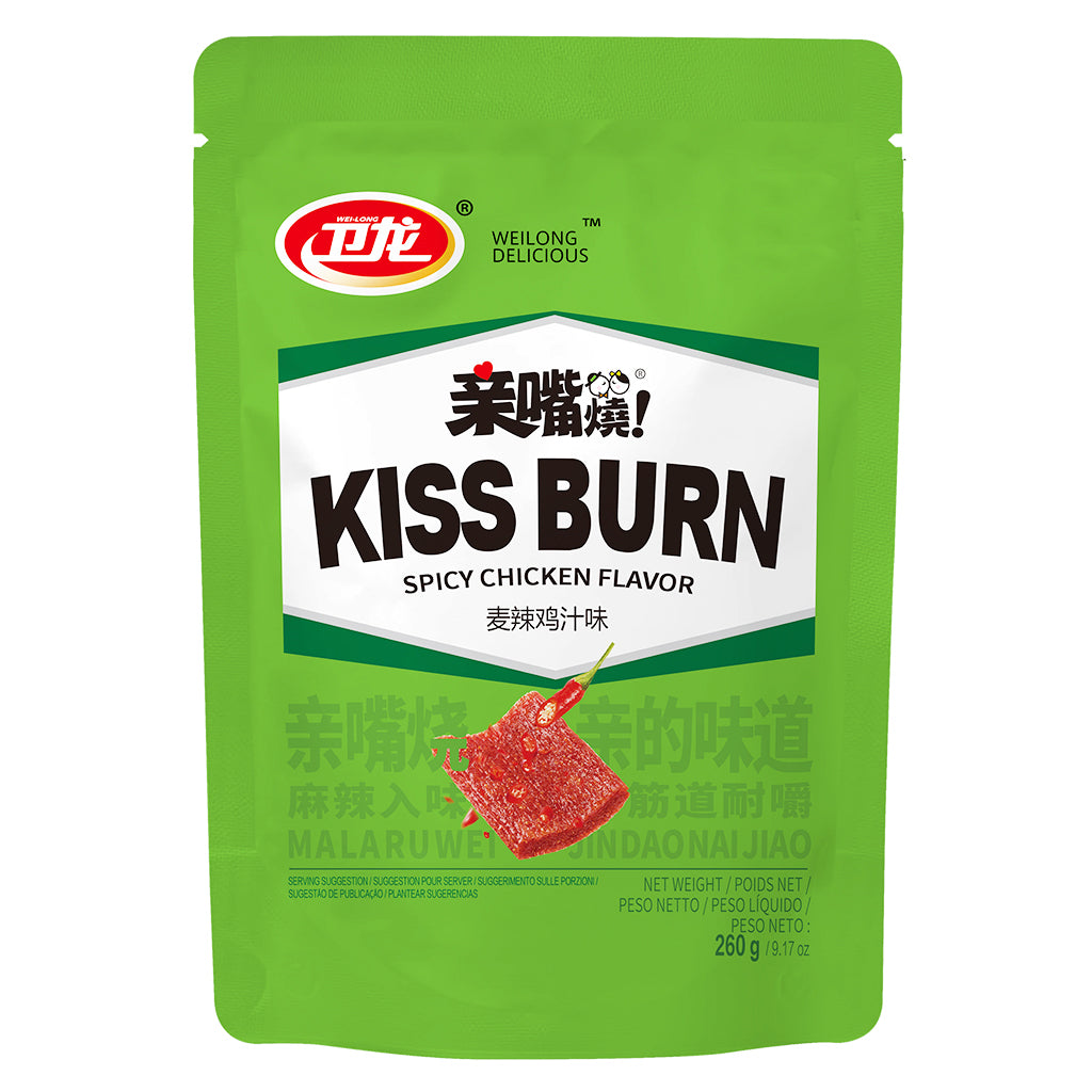 Wei Long Kiss Burn Gluten Snacks Spicy Chicken ~ 卫龙 亲嘴烧 麦辣鸡汁味