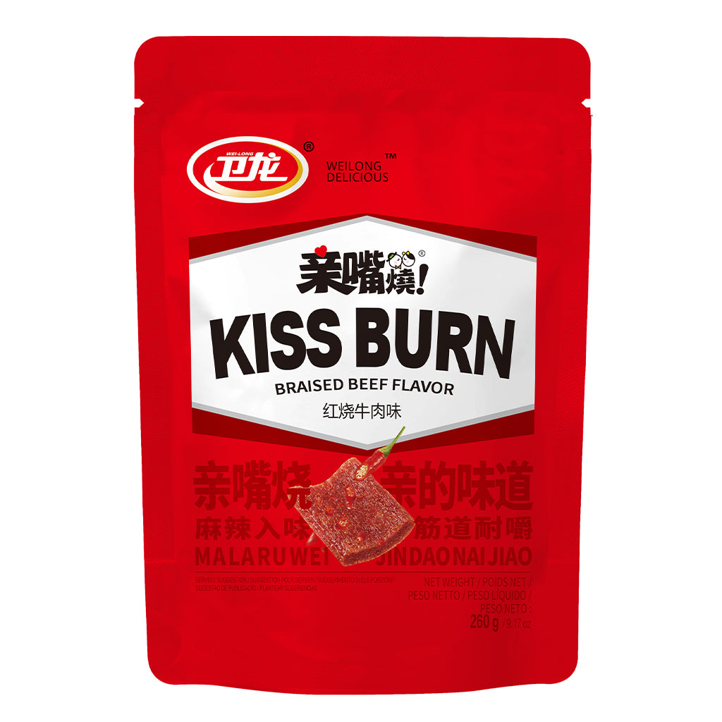 Wei Long Kiss Burn Gluten Snacks Braised Beef Flavour 260g ~ 卫龙 亲嘴烧 红烧